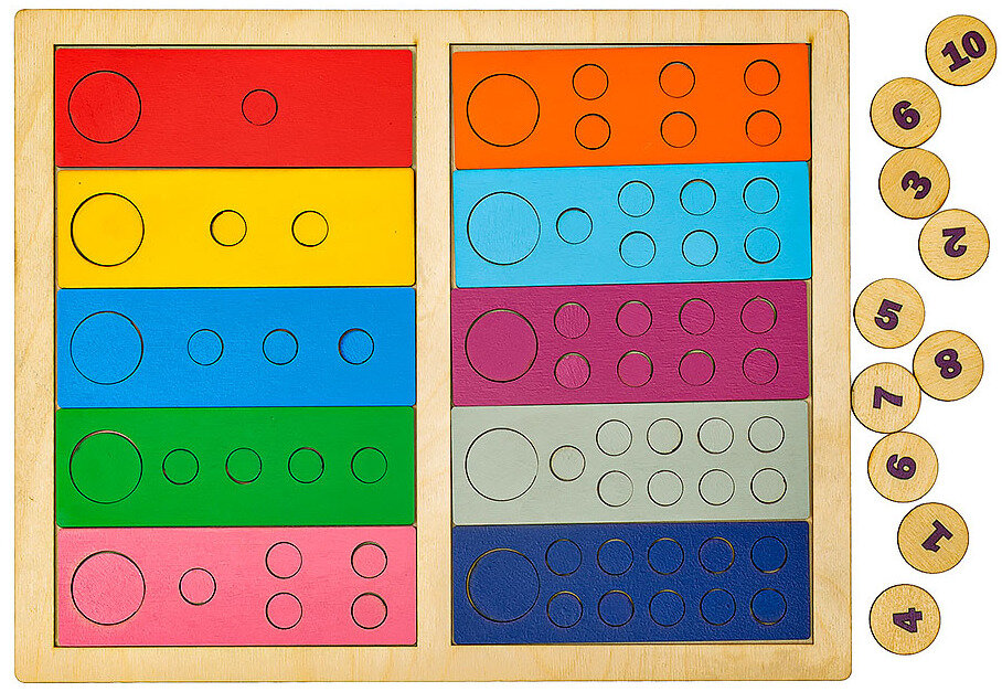 Детский счетный материал Smile Decor "Вкладыши-кружочки", деревянный планшет для обучения, счётные дощечки, учимся считать