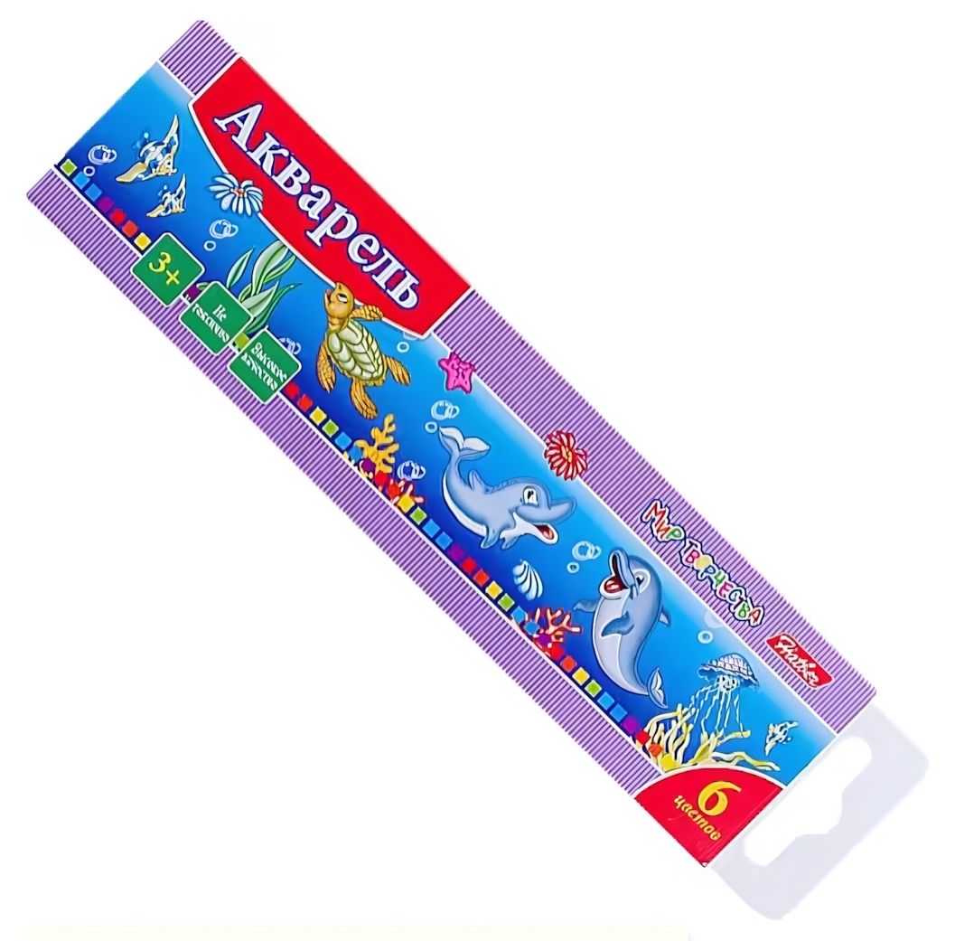 Акварель медовая 6 цветов 'Дельфины', в картонном пенале, для детей 3+