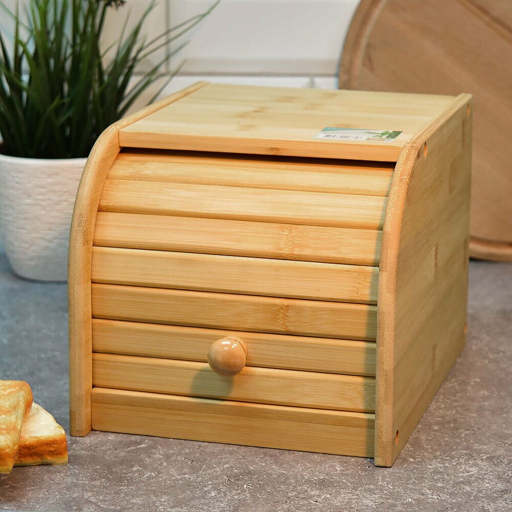Хлебница бамбуковая с раздвижной крышкой, натуральный цвет, 35x21,5x15,3см