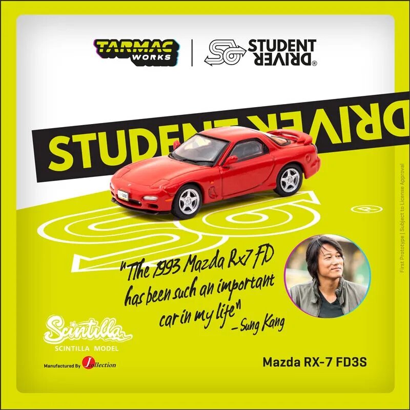 Машинка Tarmac works 1/64J Collection x Tarmac Works x Student Driver 1/64 Mazda RX-7 FD3S Red Литой под давлением автомобильной модели