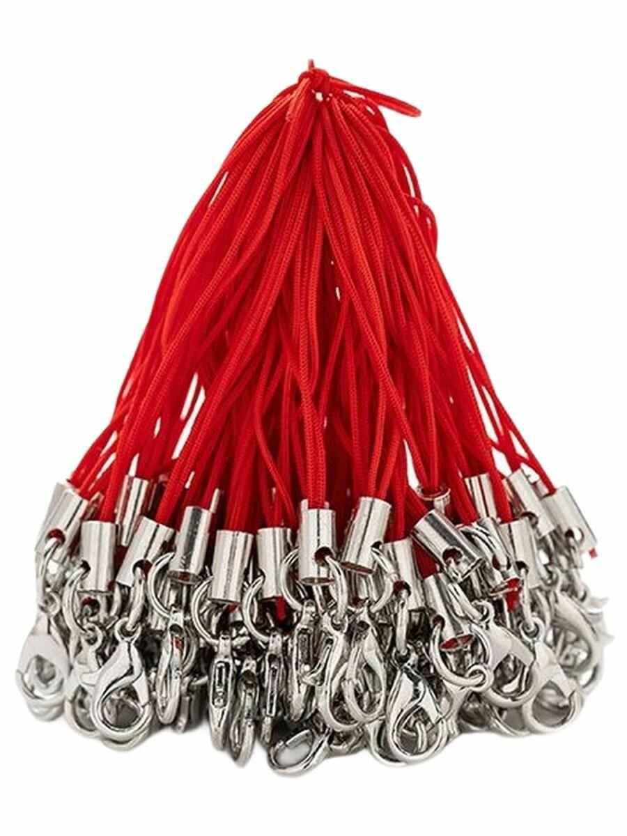 Набор фурнитуры для брелков 100 шт, красный шнурок с карабином 5 см — заготовки для ключей и хендмейд аксессуаров