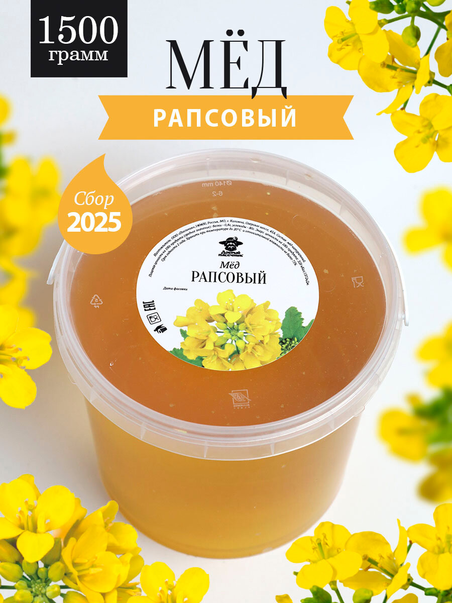 Рапсовый мед жидкий 1500 г, для иммунитета, в подарок, к чаю