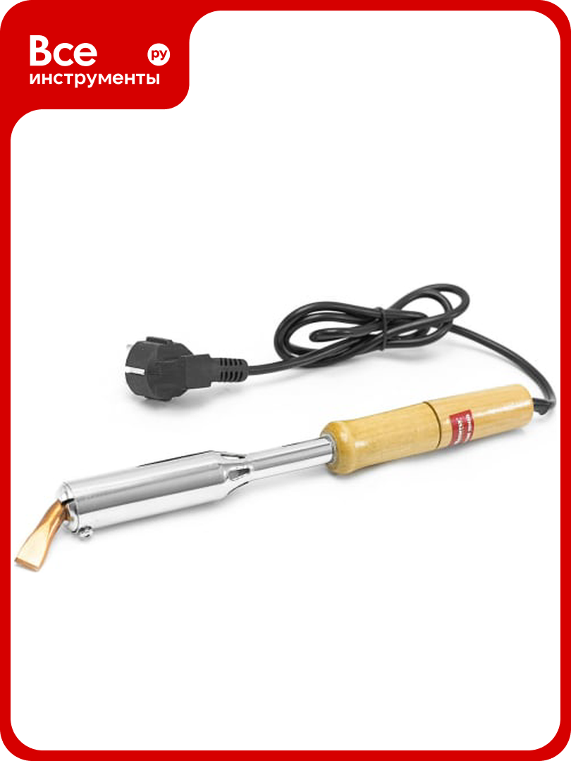 Паяльник Политех с деревянной ручкой, плоское изогнутое жало, 220 В, серия WFT 150 Вт