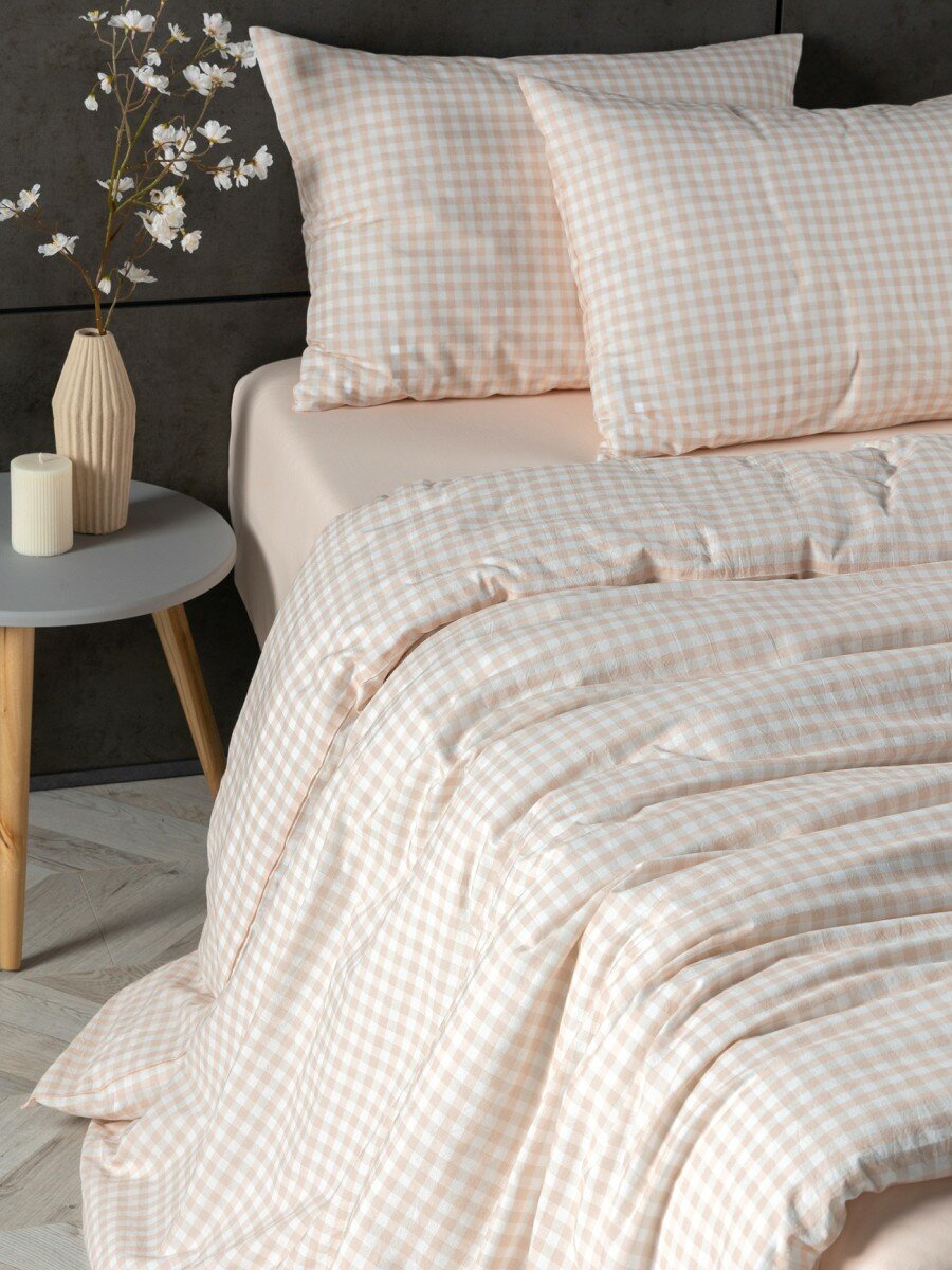 Постельное белье Askona (Аскона) Organic Cotton (евро) Персиковая клетка