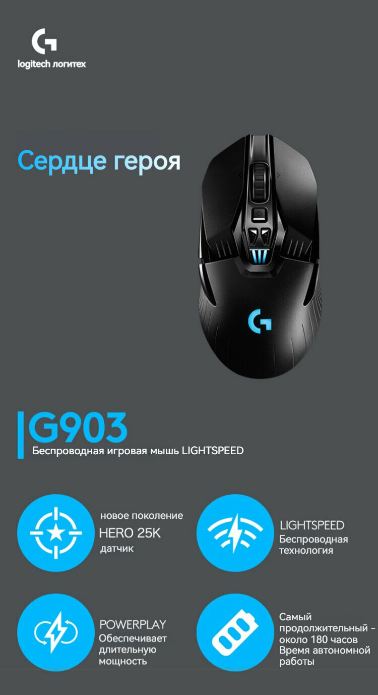 Logitech G903 HERO Wireless Black — фото 1