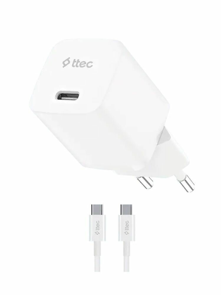 Сетевое зарядное устройство TTEC SmartCharger GAN 20W USB-C PD Travel Fast Charger с кабелем USB-C-USB-C 60W,120см