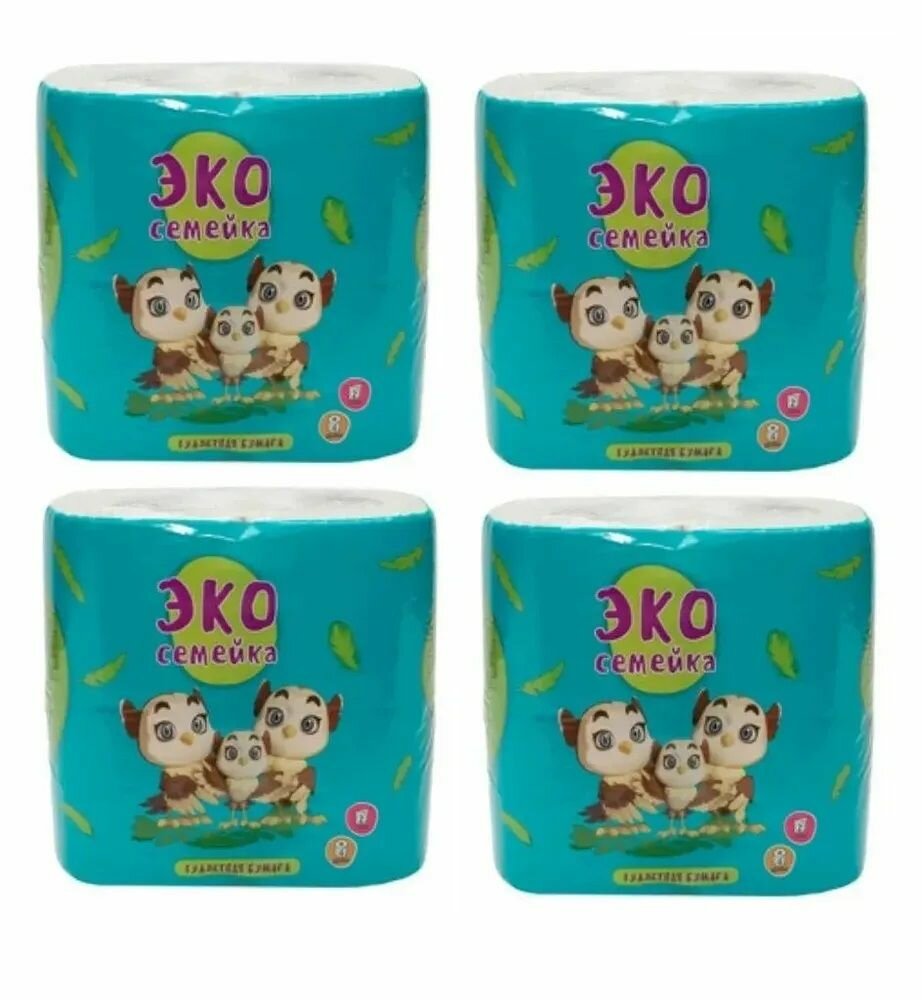 Туалетная бумага Эко-Семейка 2 слоя с тиснением 4 рулона, 4уп.