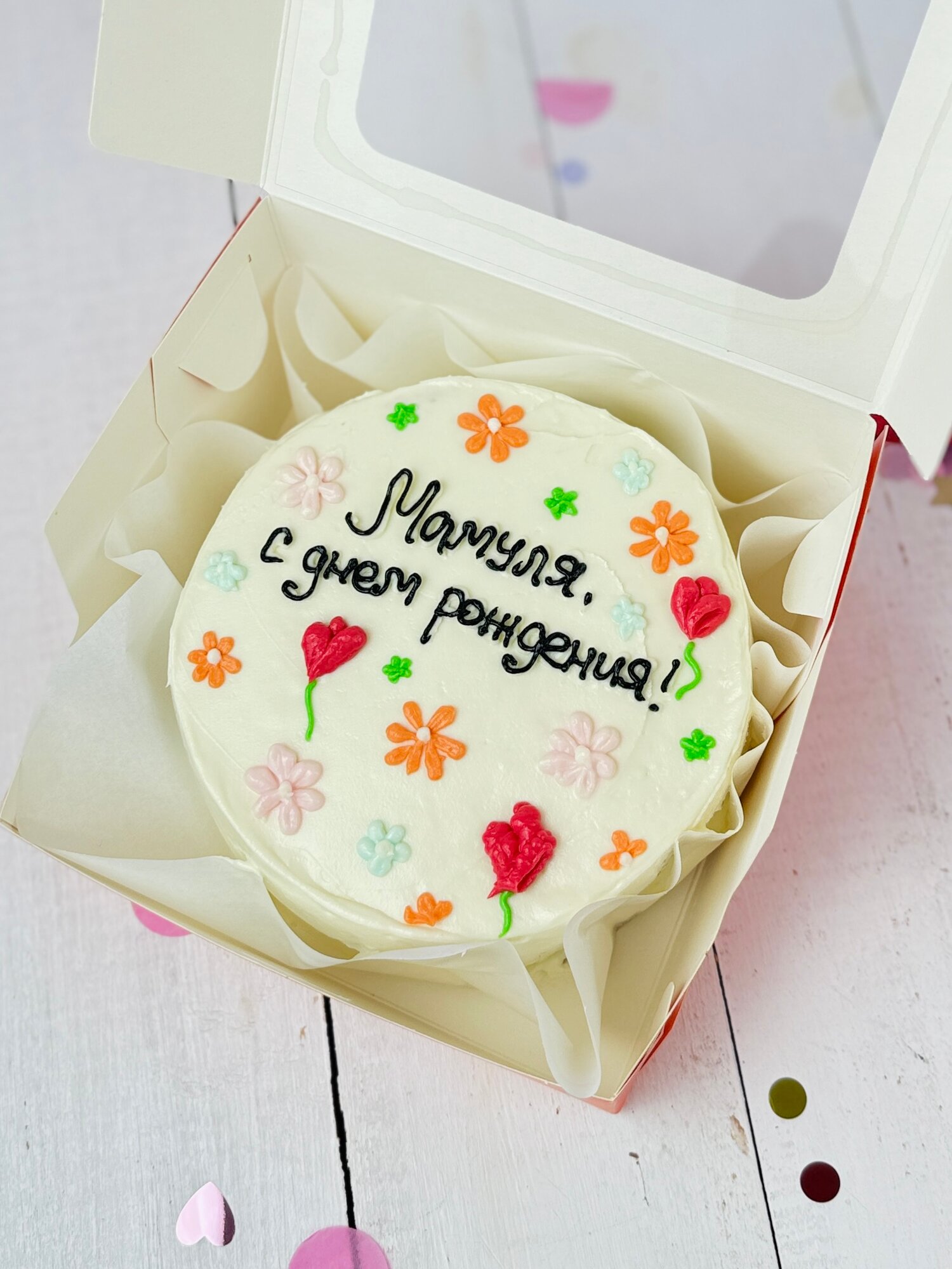 Торт бенто для мамы, на день рождения , клубничный, 650 грамм