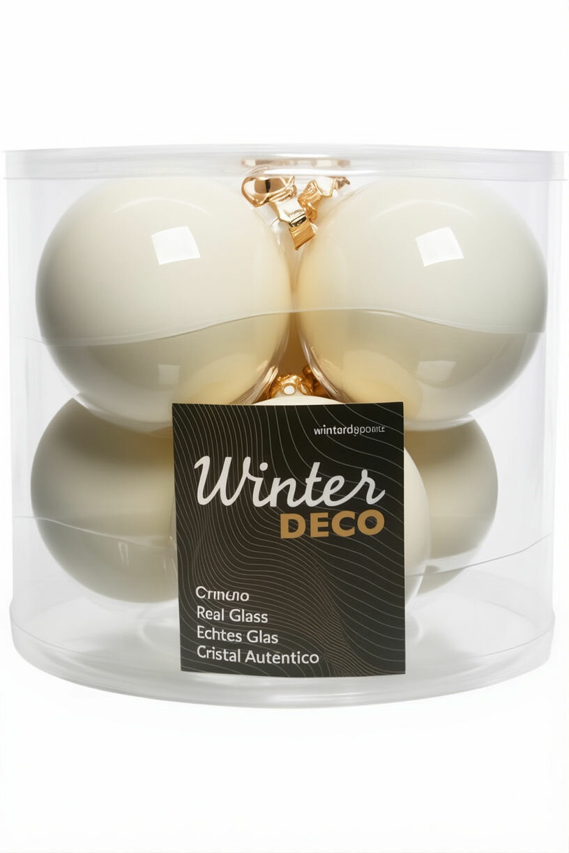 Набор стеклянных шаров матовых и эмалевых, цвет: белый, 80 мм, упаковка 6 шт, Winter Deco 140392