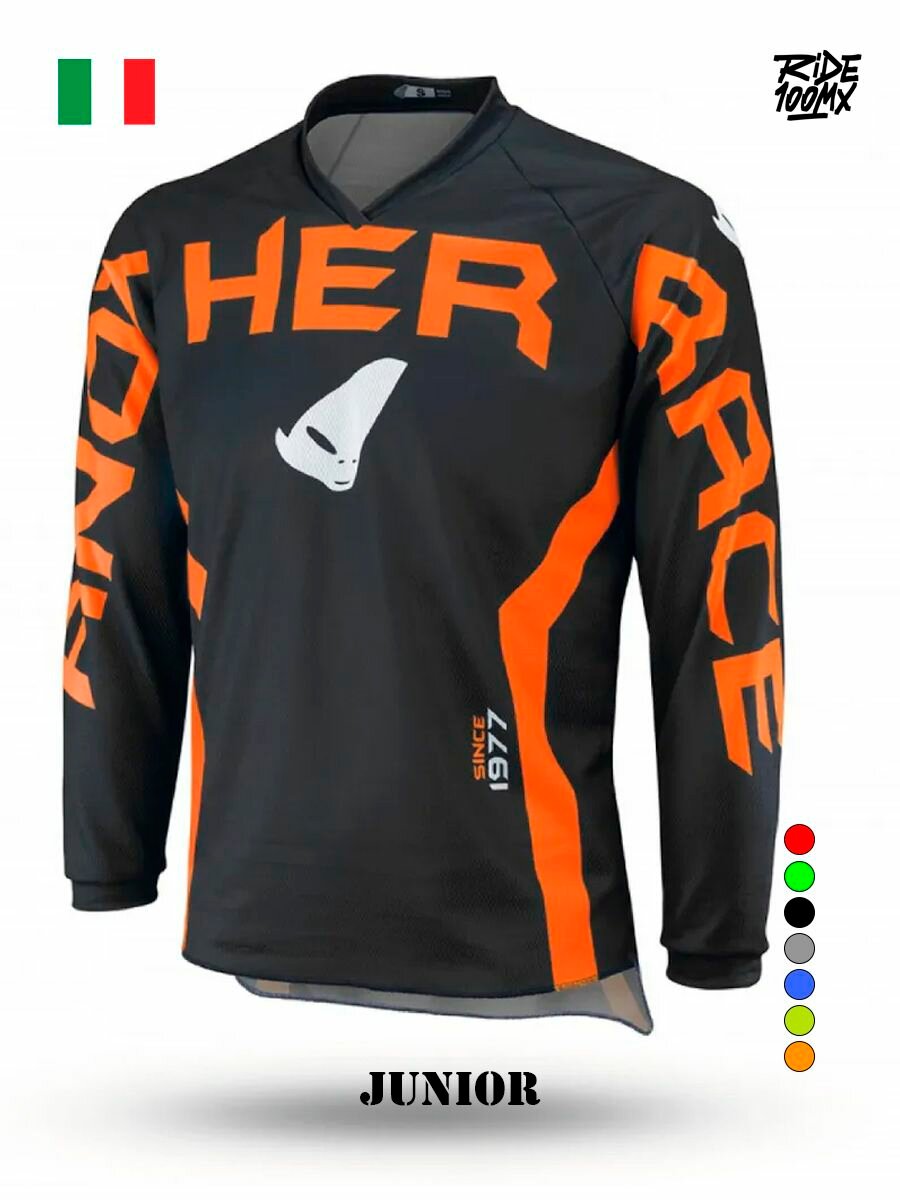 Мотоджерси подростковая UFO Plast ANOTHER RACE BOY JERSEY Black/Neon Orange XXXS детская мотоэкипировка