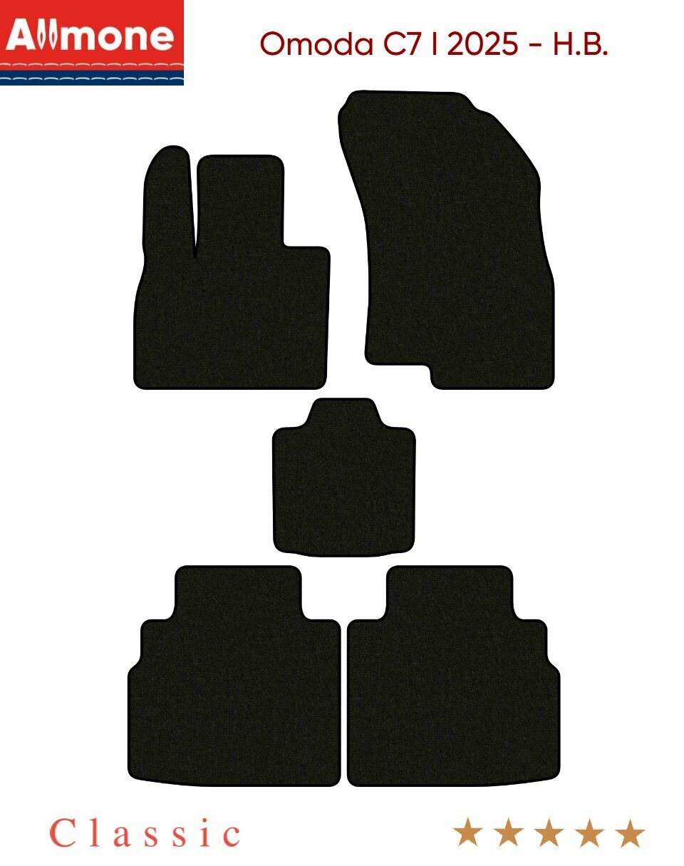 Ворсовые коврики в салон для Omoda C7 1 (suv) 2025 - Н. В, черные, Классик, автомобильные 5шт / Омода