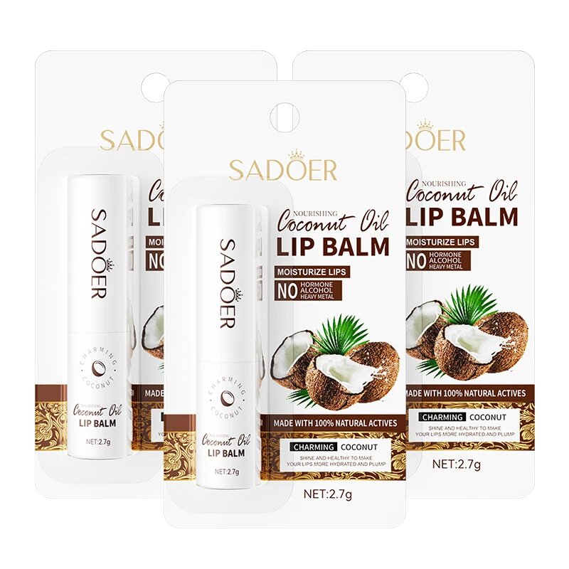 Бальзам Для Губ SADOER С Кокосом, Увлажняющий, Против Трещин, Восстанавливающий, Питательный, Антивозрастной