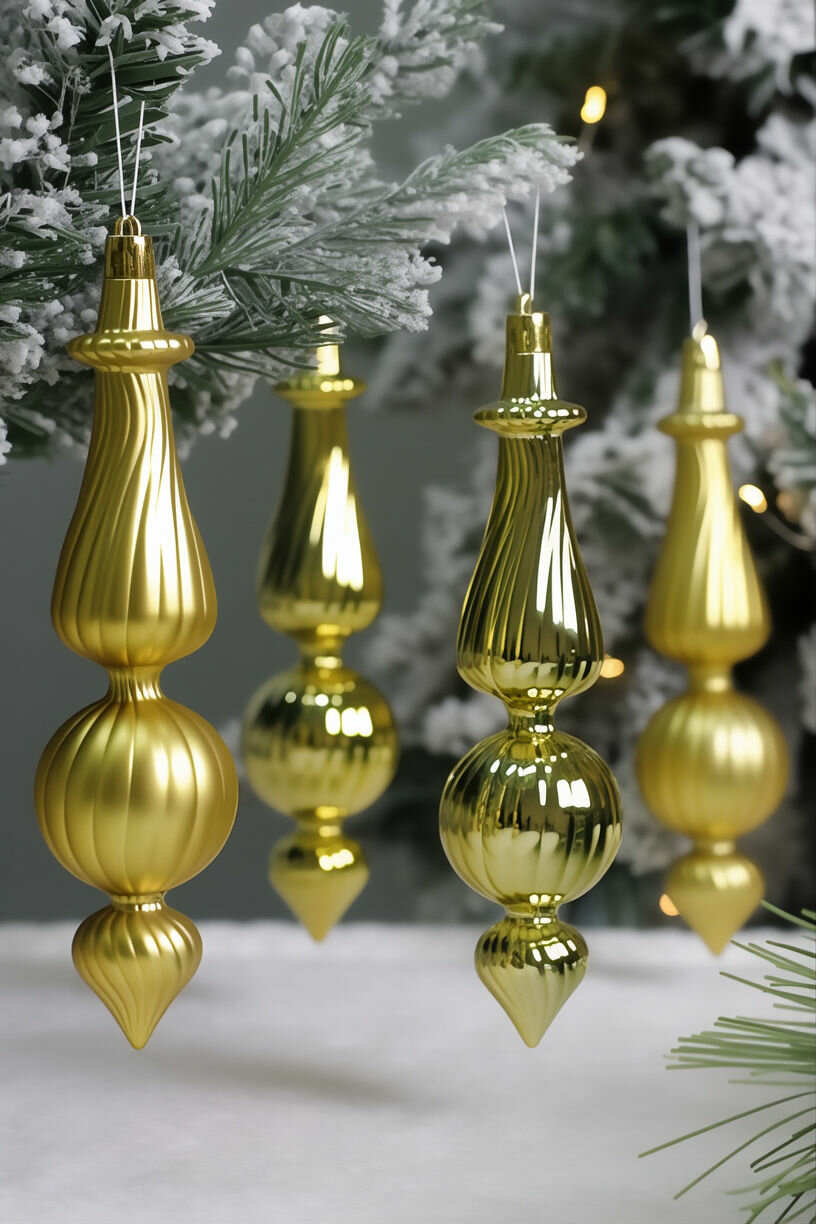 Набор ёлочных украшений мотивы барокко, пластик, золотой, 17 см, 4 шт, Winter Deco 1000510