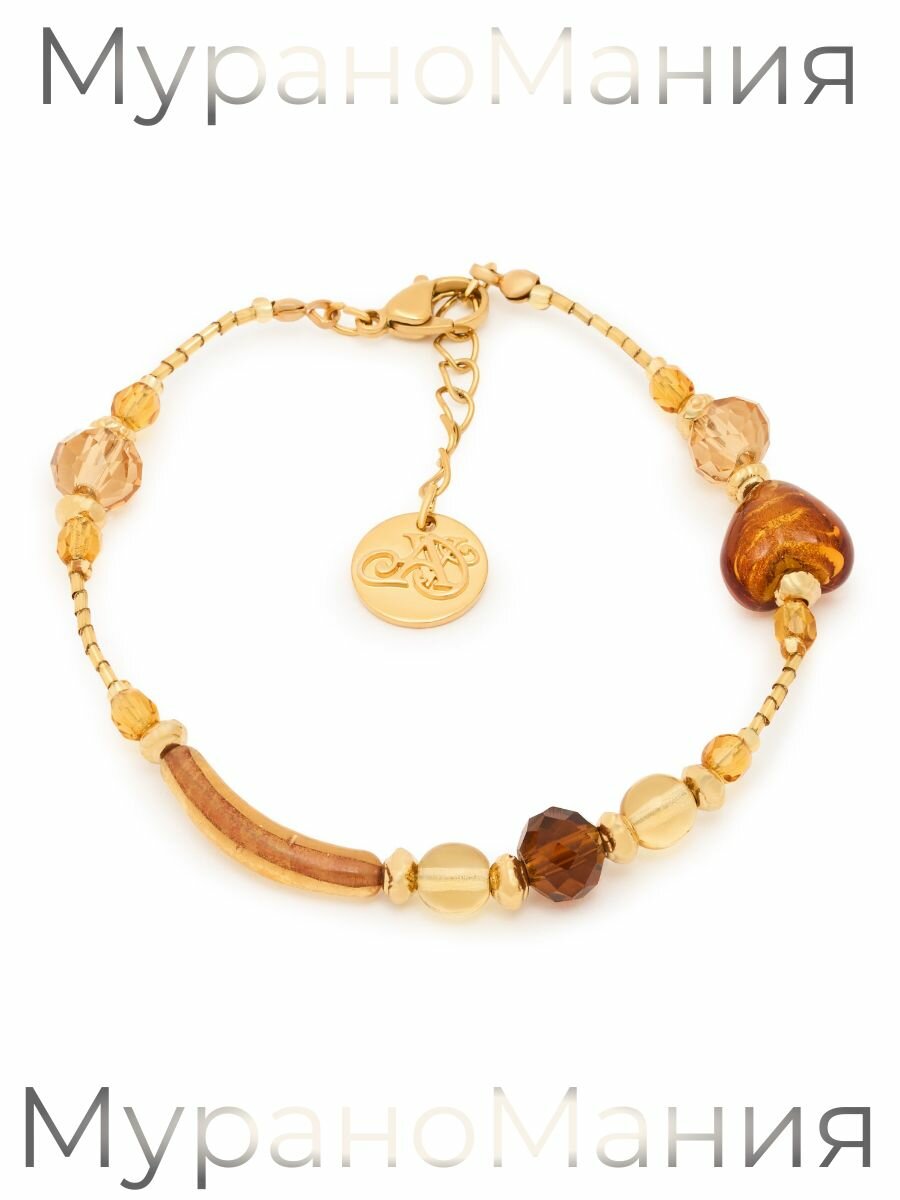 Браслет, муранское стекло, бисер, стекло