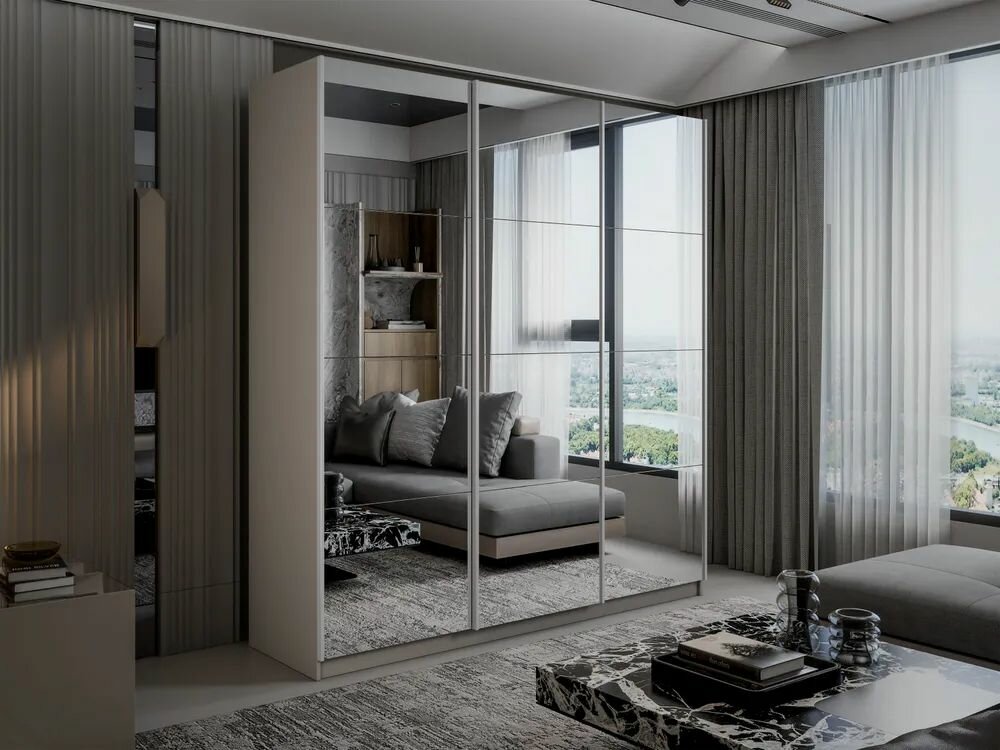 Шкаф-купе Билли 3-х дверный, (Зеркало) 180х57х230 см. Кашемир
