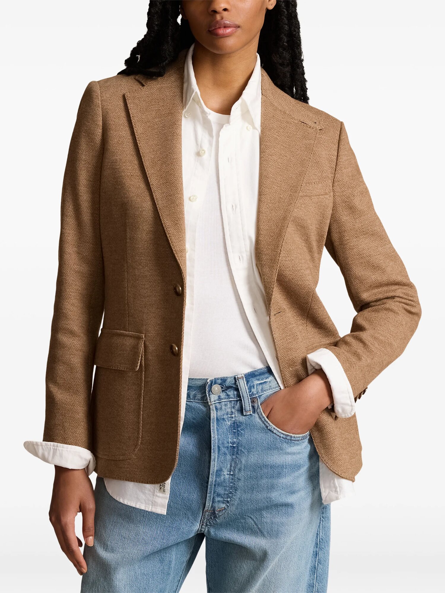Пиджак Polo Ralph Lauren Herringbone-pattern blazer, размер 10, коричневый — фото 1