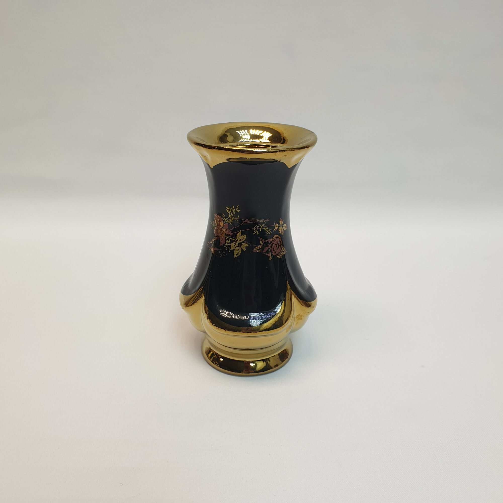 Ваза Феодосийский з-д Майолики, керамика кобальт позолота деколь 14 см, скол, винтаж СССР