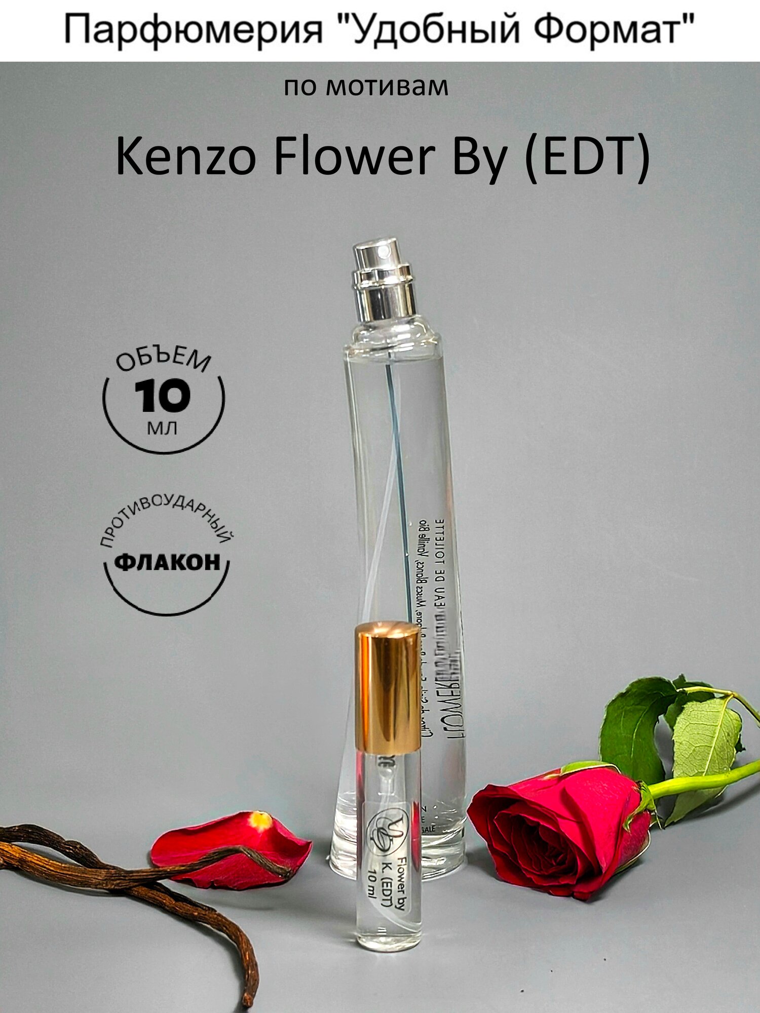 Духи женские по мотивам Kenzo Flower By, атомайзер 10 мл, туалетная вода, удобный формат