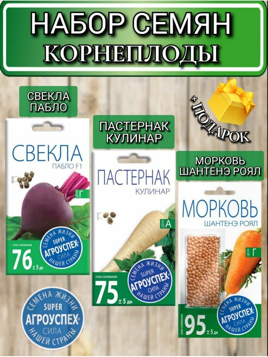 Семена Агроуспех: Свекла Пабло, Пастернак Кулинар, Морковь Шантенэ Роял