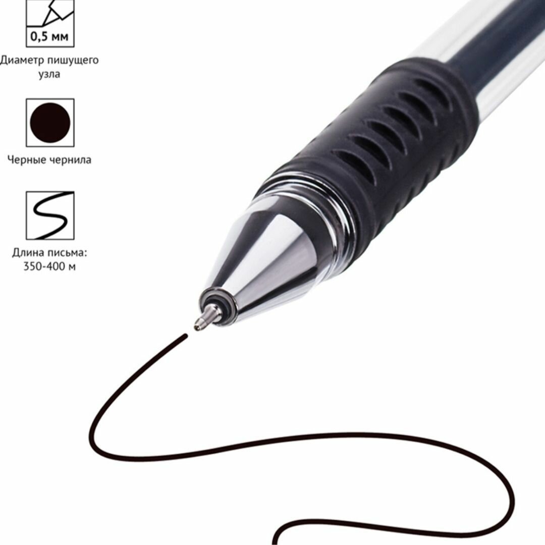 Ручка гелевая,3 шт, 0.5 мм, стержень чёрный, прозрачный корпус, с резиновым держателем