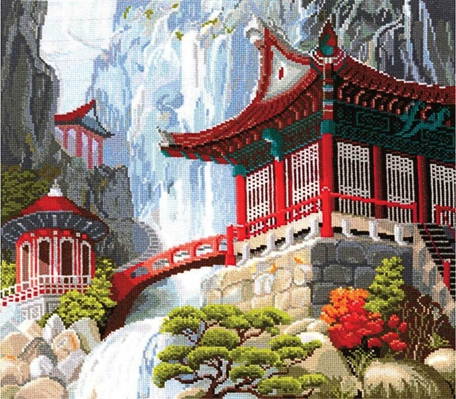 Набор для вышивания Сделай своими руками В-12 "Водопад и пагода"