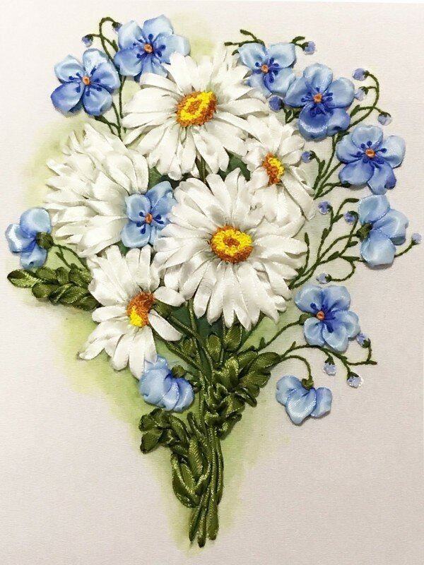 Набор для вышивания Каролинка #КЛ(Н)-4019 Нежный букет, Вышивка лентами, 19.5 х 24.5 см