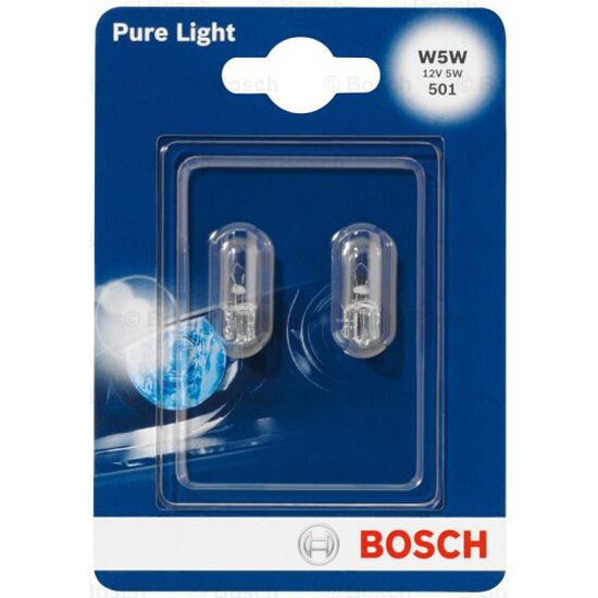 Лампа автомобильная Bosch Pure LightW5W 5W W2.1x9.5d, 2шт, 1987301026
