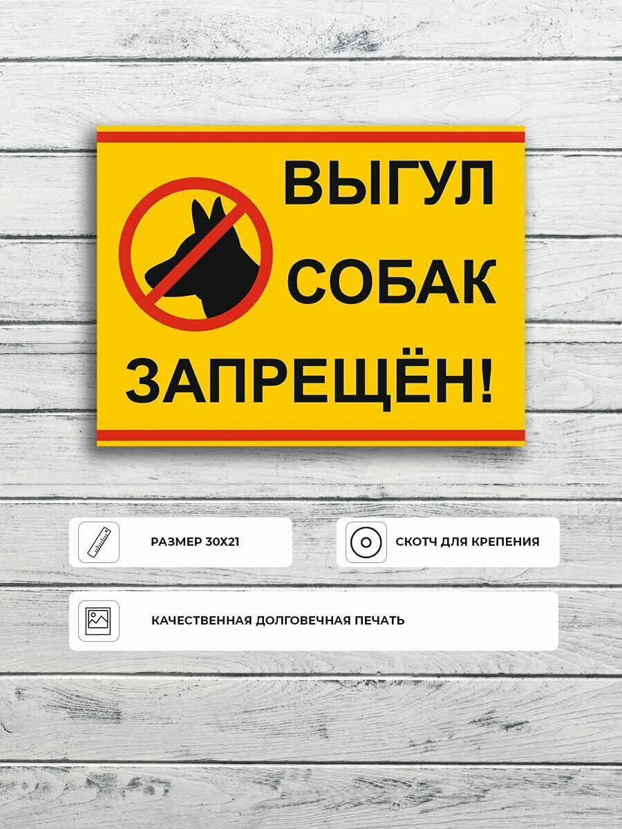 Табличка "Выгул собак запрещен" (красно-желтая) А4 (30х21см)
