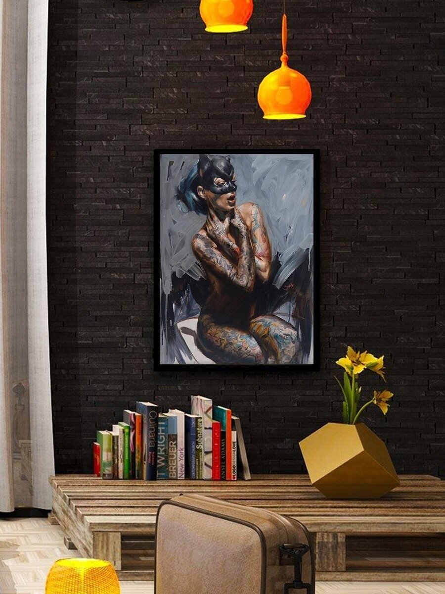 Алмазная мозаика на подрамнике 40х50 Женщина кошка в маске