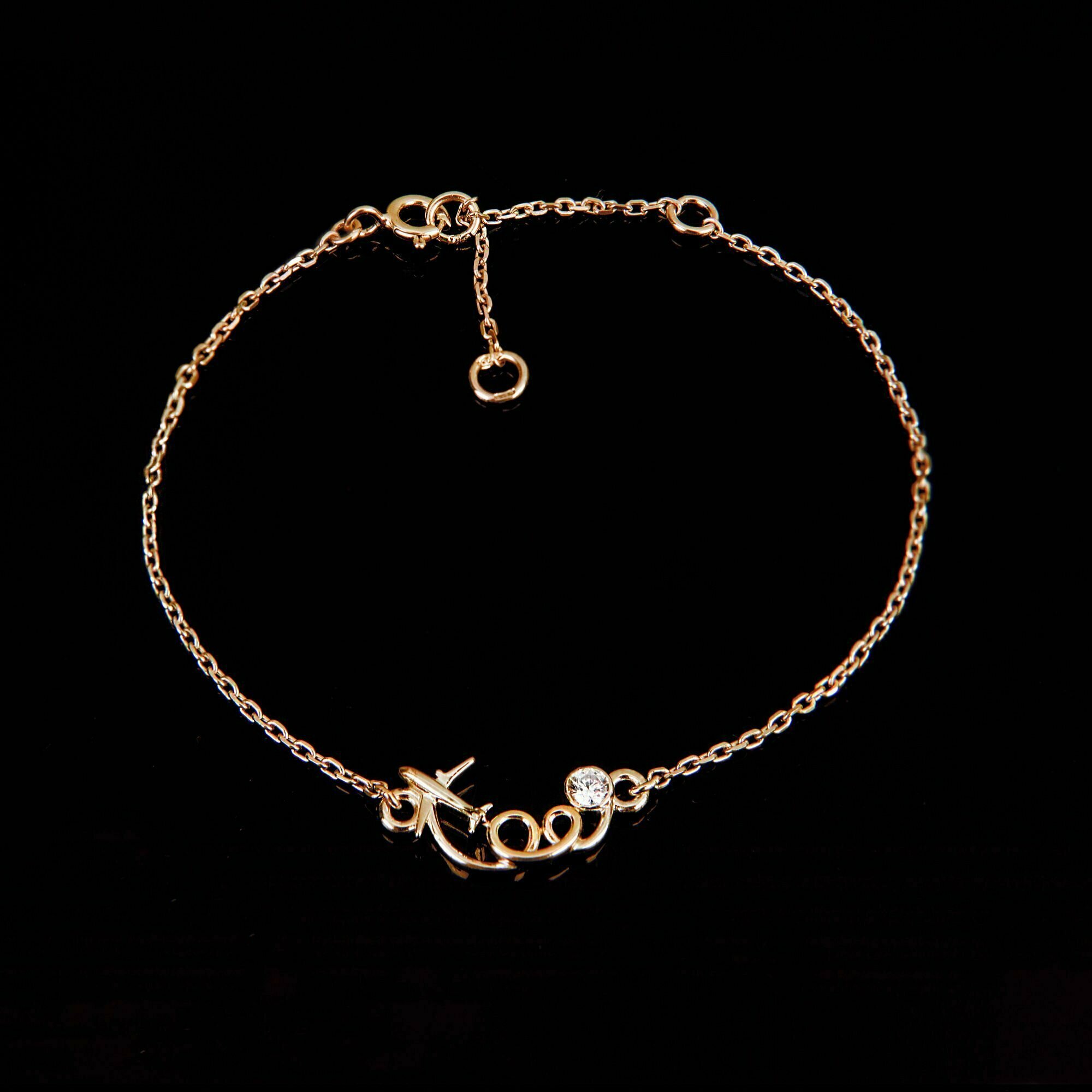 Браслет-цепочка, серебро, 925 проба, золочение, фианит