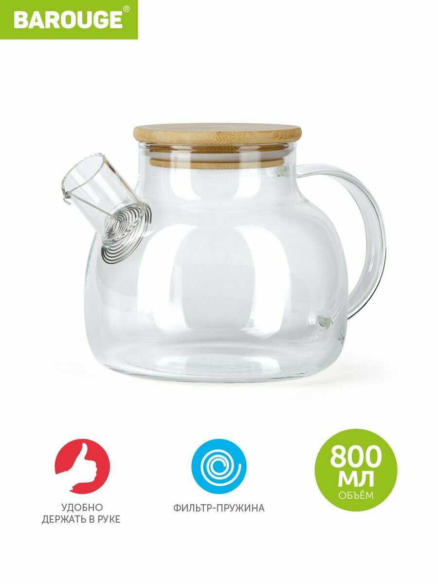 Заварочный чайник стеклянный с фильтр-пружиной, 800 мл (BF-514)