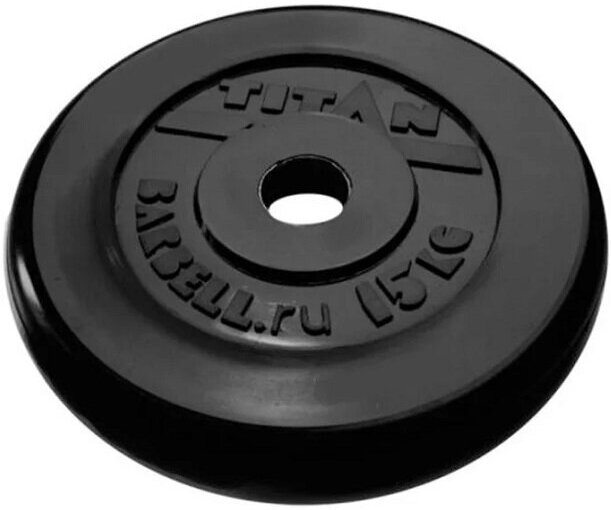 Диск для штанги TITAN обрезиненный d-31 мм 15 кг, black