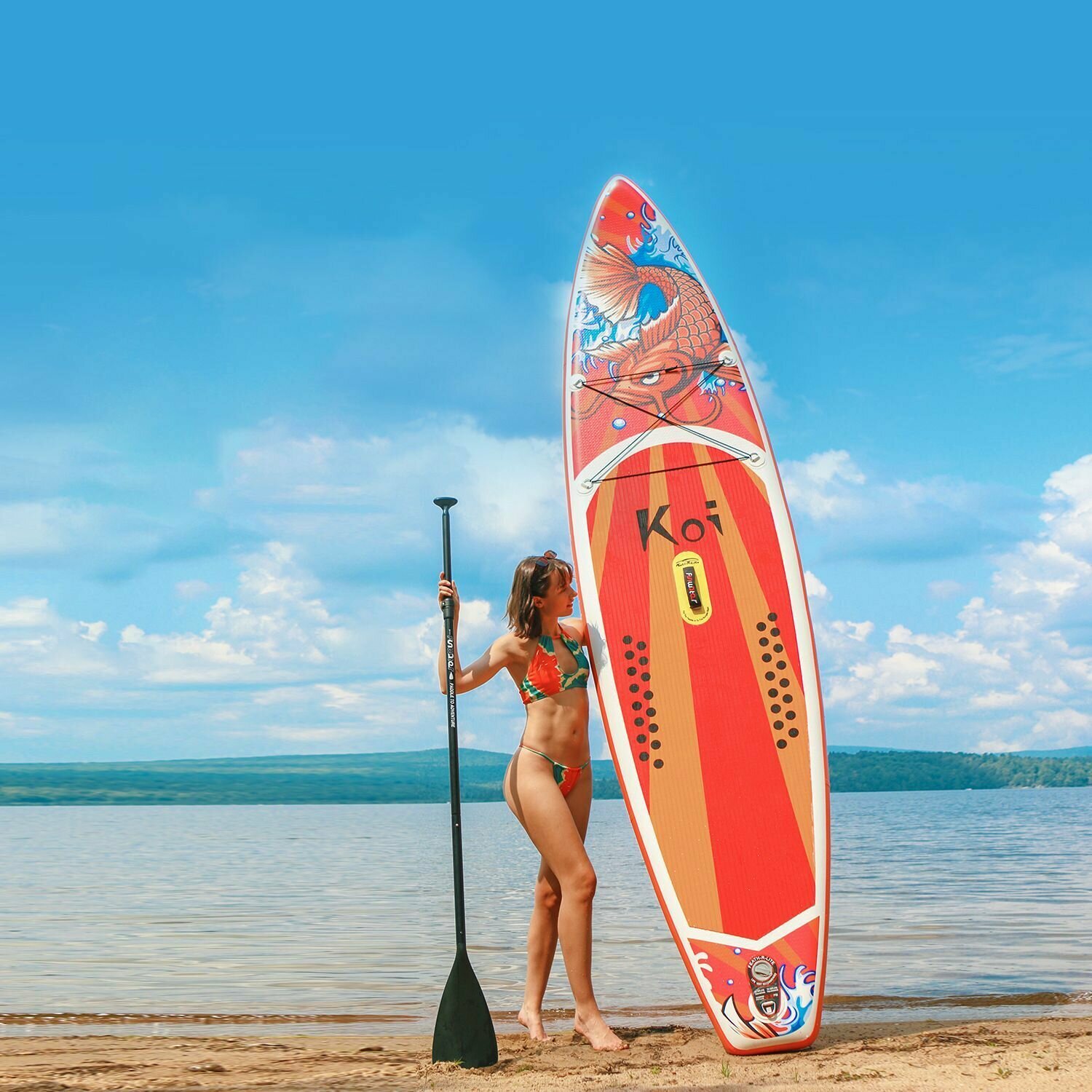 Надувная SUP-доска (SUP board) 350x84x15 см FUNWATER KOI 11,6 с насосом, веслом и страховочным лишем.