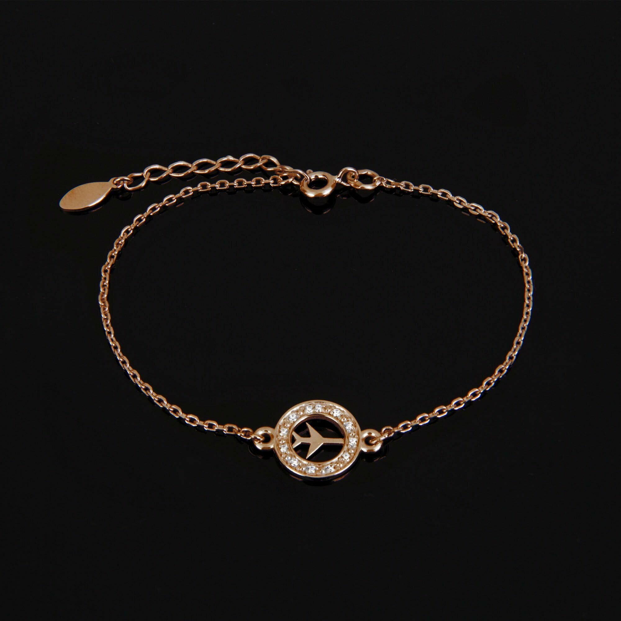 Браслет-цепочка, серебро, 925 проба, золочение, фианит