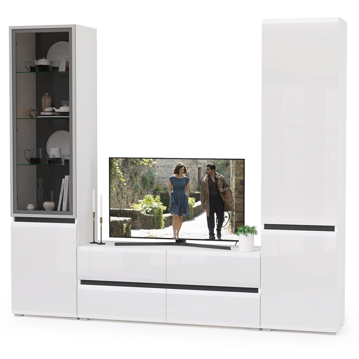 Мебель для гостиной Сидней № 13, цвет белый/чёрный/МДФ белый глянец, 229,9х41,3х205,2 см, ун. сб.