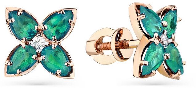 Серьги, красное золото, 585 проба, бриллиант