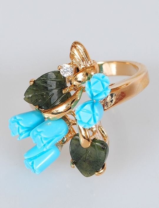 Кольцо, бирюза, нефрит