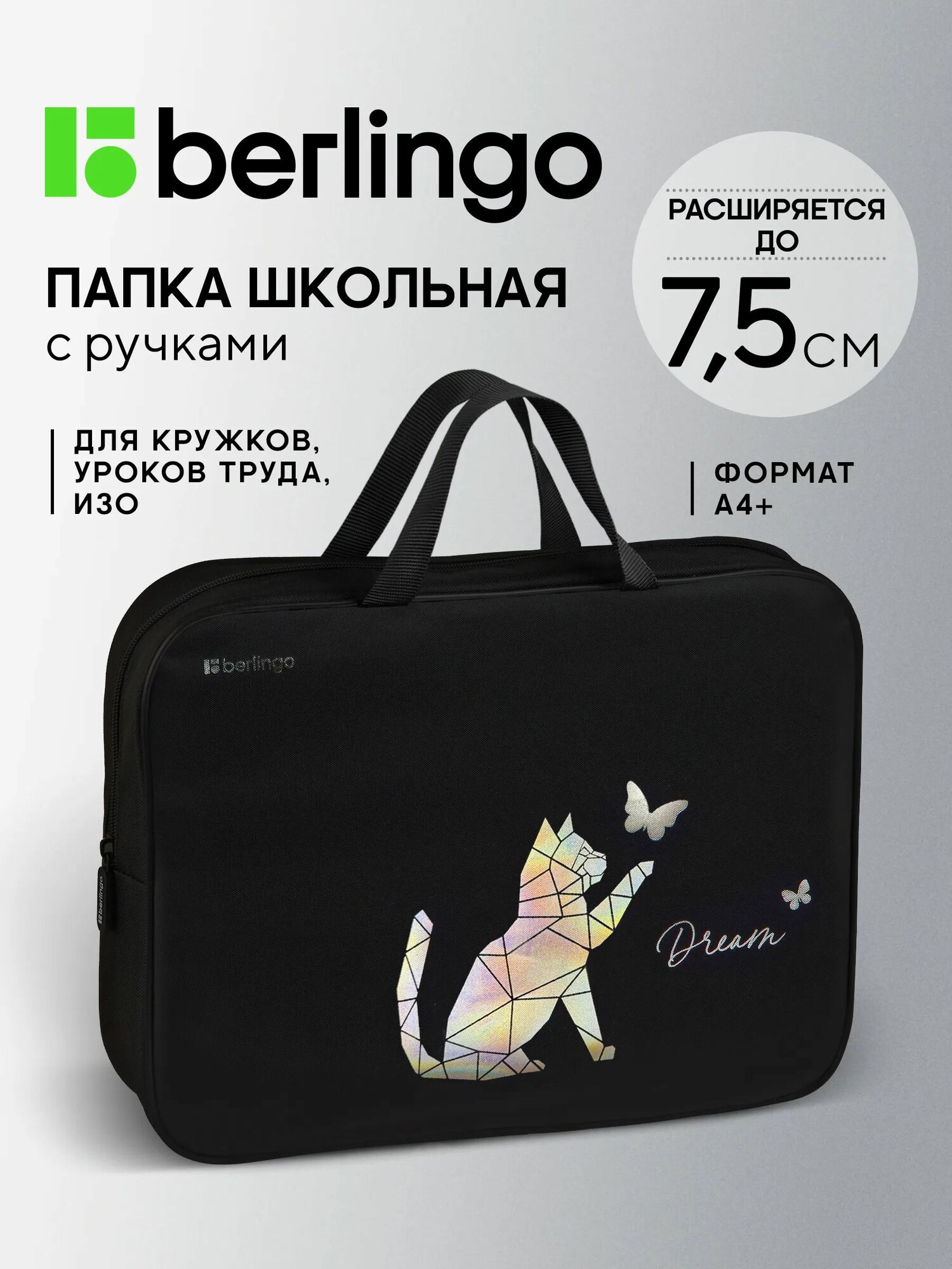 Папка школьная А4 350х265х75 мм, текстильная, с ручками, Мечта (Dream), Berlingo