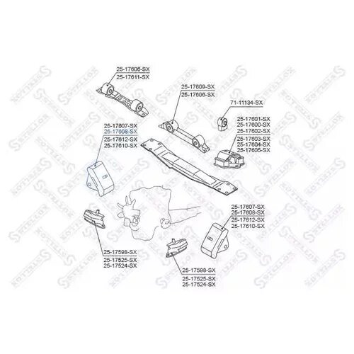 Подушка двигателя задняя MITSUBISHI PAJERO II V14W-V55W 1991-2004, 2517608SX STELLOX 25-17608-SX