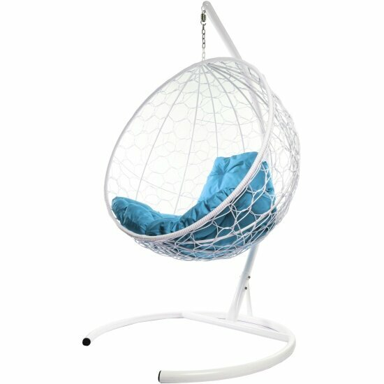 Подвесное кресло кокон M-group Круг с ротангом белое+голубая подушка