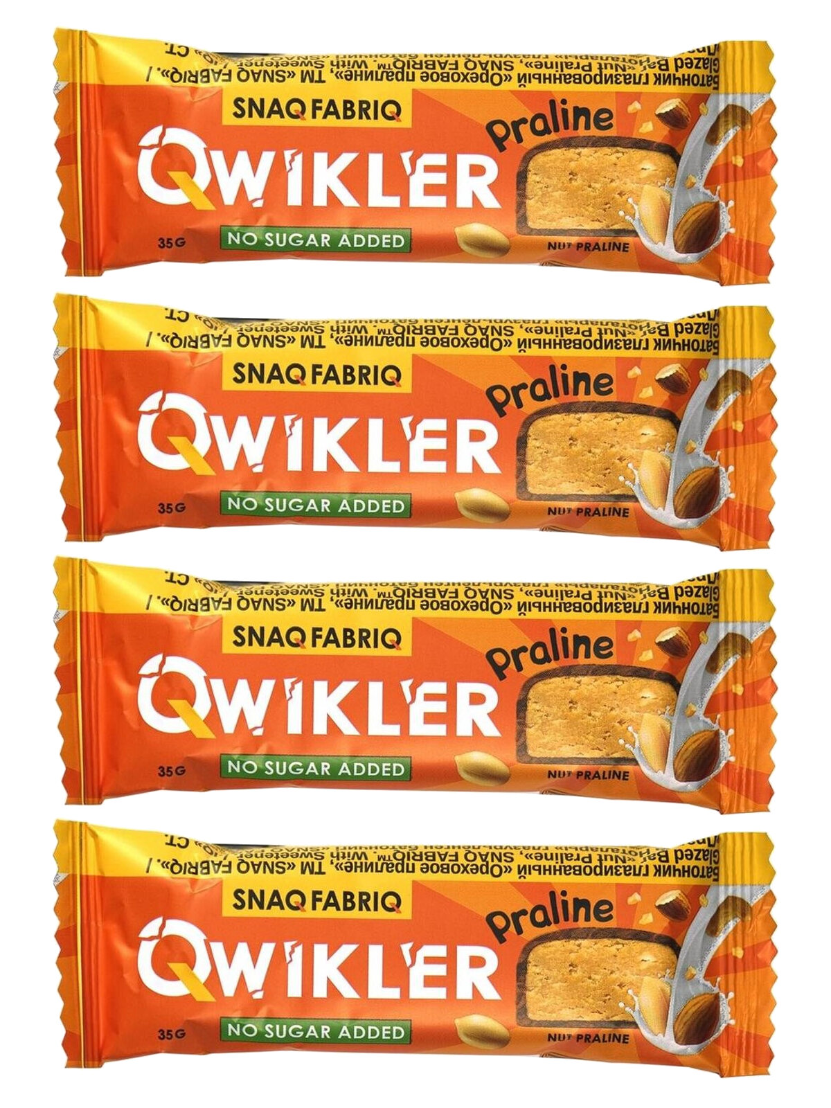 Протеиновый батончик SNAQ FABRIQ QWIKLER (Квиклер) без сахара 4 x 35 г, Ореховое пралине