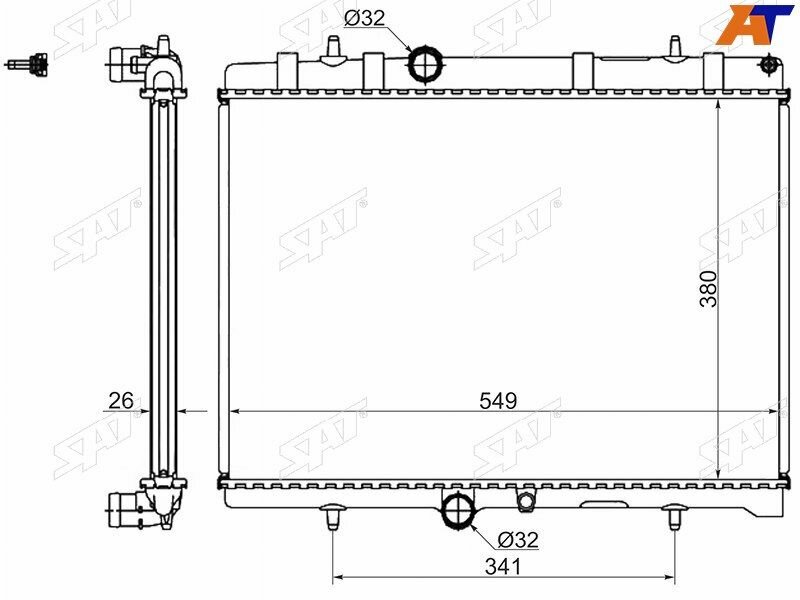 . SAT Радиатор охлаждения двигателя для Citroen Berlingo 08-22 , C4 04- , C4 Picasso 07-14 , C5 01-17 , Peugeot 308 07-19 , Citroen