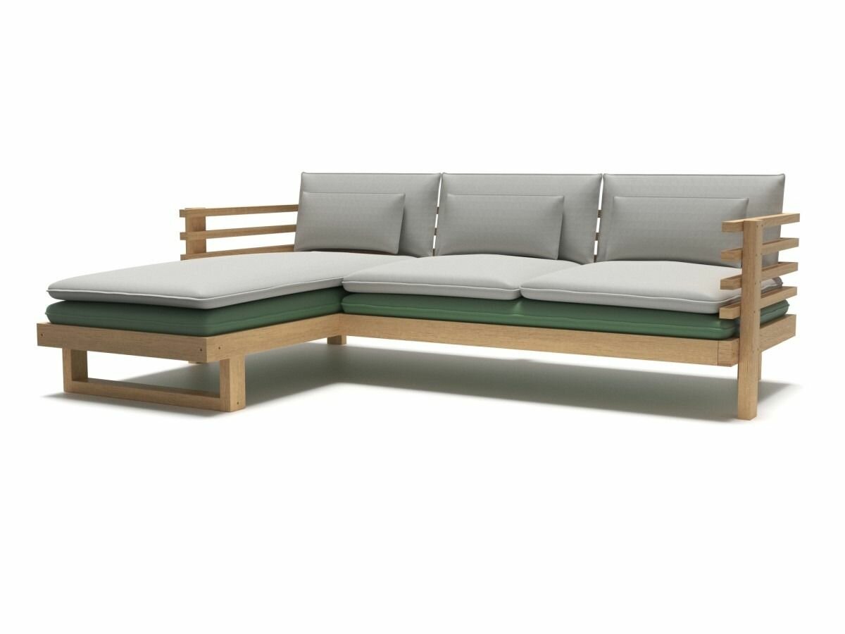 Угловой диван Soft Element Атлантик Ash Green левый, велюр, садовый, на дачу, в баню в комнату отдыха, на террасу