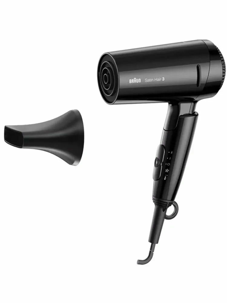Фен для волос Braun HD 350 Satin Hair 3, компактный дорожный,1600 Вт, ионизация, 2 режима нагрева, складная ручка, шнур 1,6 м, чёрный