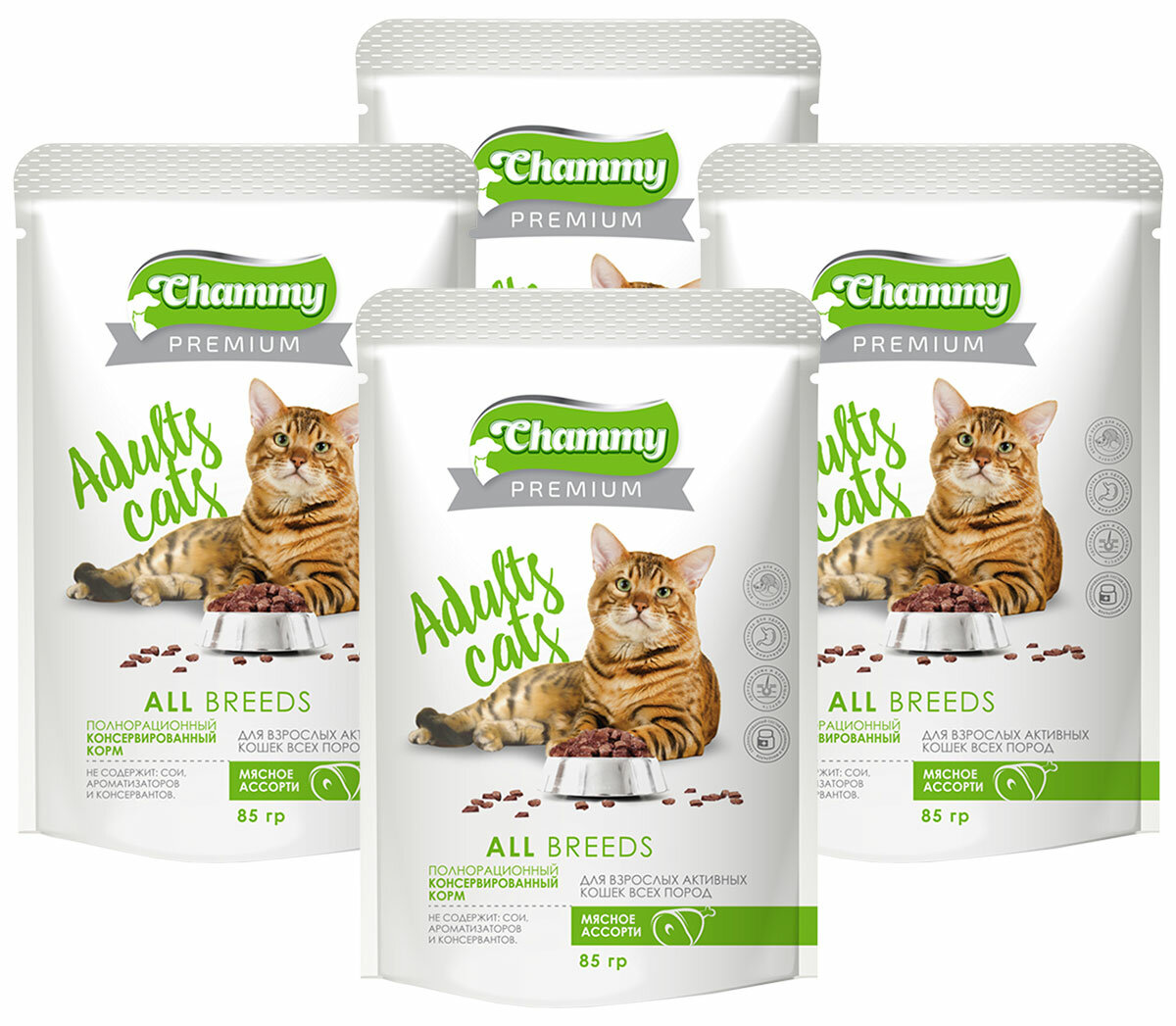 CHAMMY PREMIUM для взрослых кошек с мясным ассорти пауч 85 гр 85 гр х 4 шт