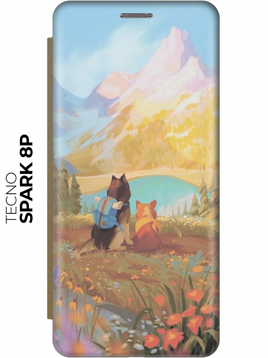 Чехол-книжка Собаки путешественники на Tecno Spark 8P / Техно Спарк 8Р золотой