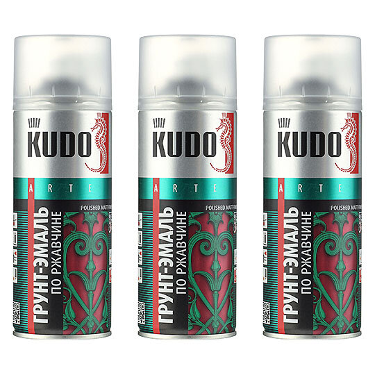 Грунт-эмаль аэрозольная по ржавчине Kudo серая матовая RAL 7042 520 мл (3 шт.)