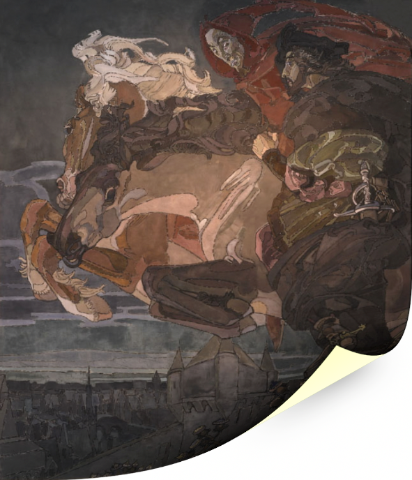 "Полет Фауста и Мефистофеля", Врубель М. А, картина для интерьера (репродукция) (30х35 см / без подрамника)