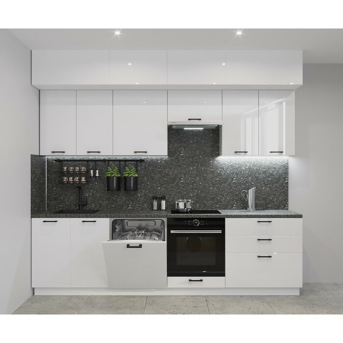 Кухонный гарнитур трёхуровневый в потолок «Роял Вуд 22», 2800 мм, цвет белый глянец