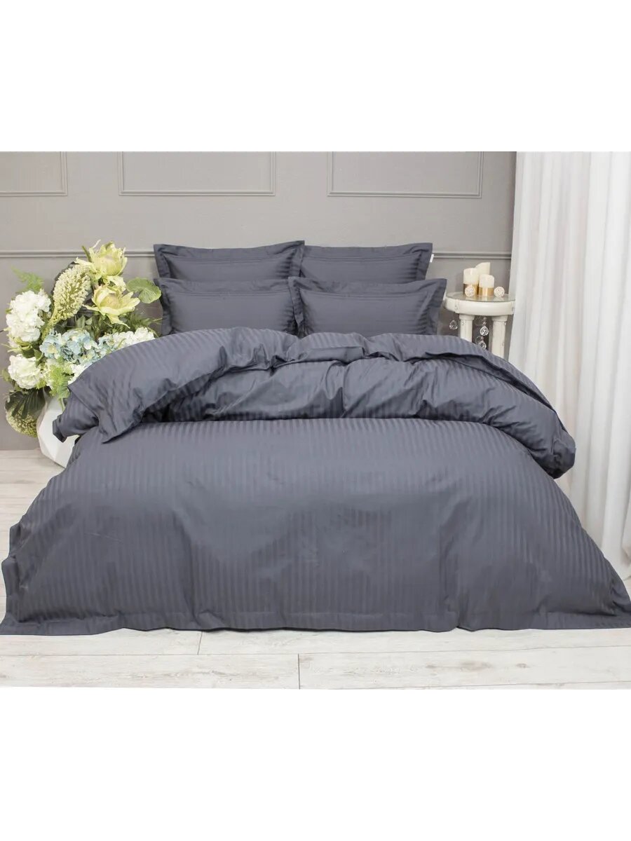 Постельное белье Евро с пододеяльником Страйп-Сатин Казанова, как в отеле